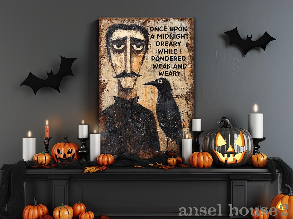Edgar Allan Poe the Raven - Halloween Decor - Stretched Canvas Print ...