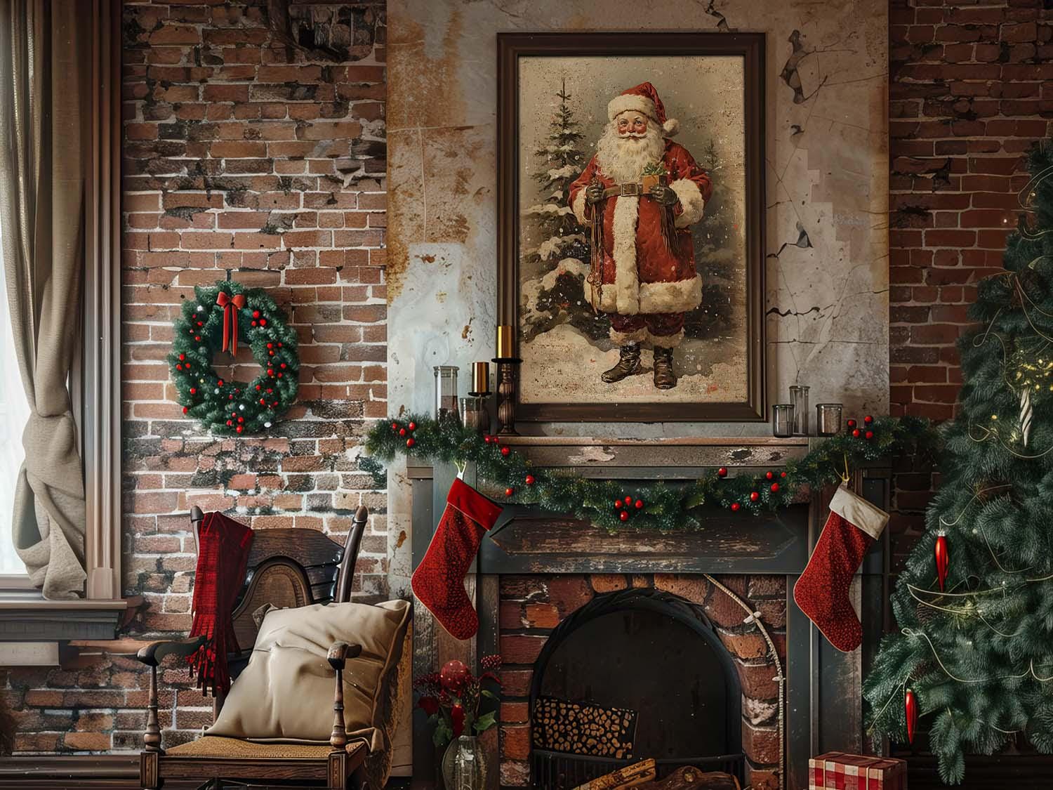 Vintage Nostalgic Christmas Decor - Unframed Art Print - Primitive Wall ...