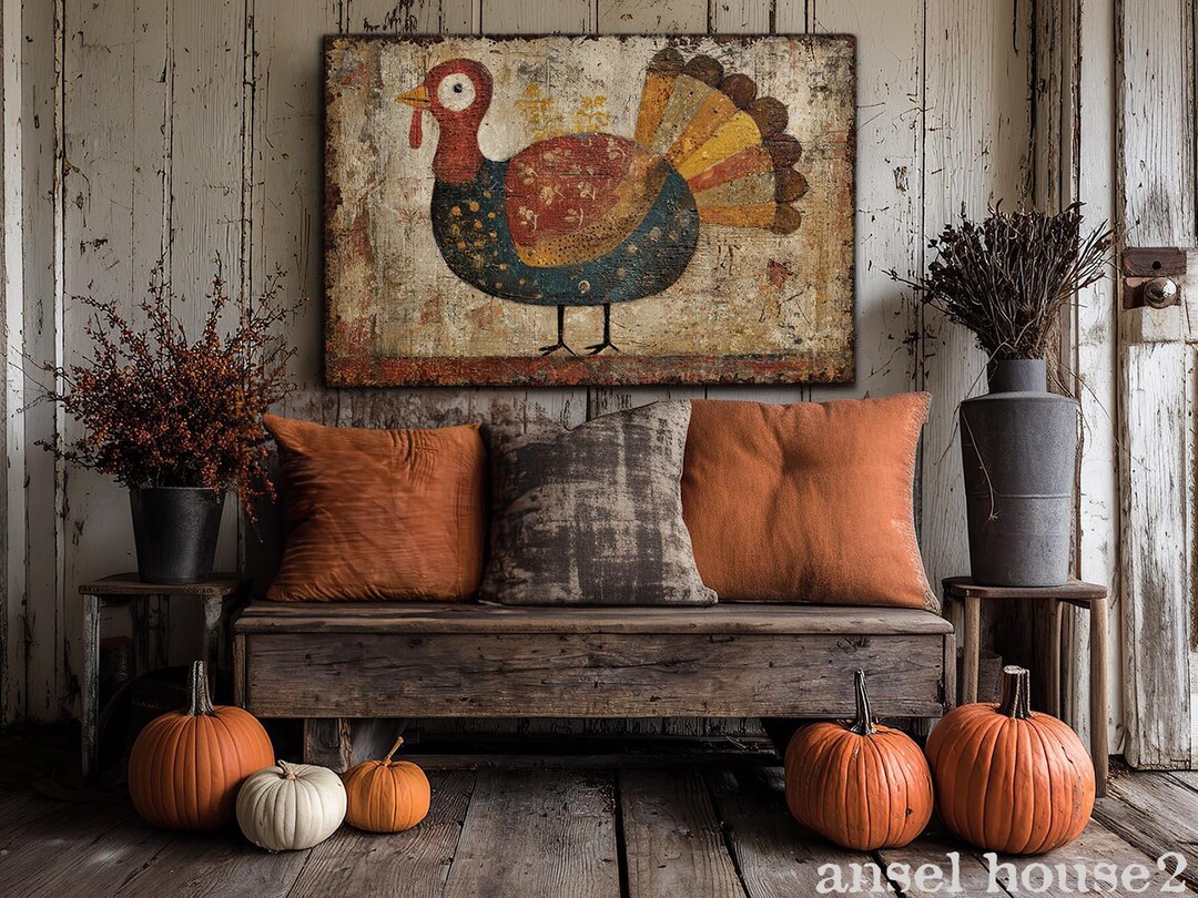 Primitive Thanksgiving Turkey Wall Art – Rustic Fall Farmhouse Decor ...
