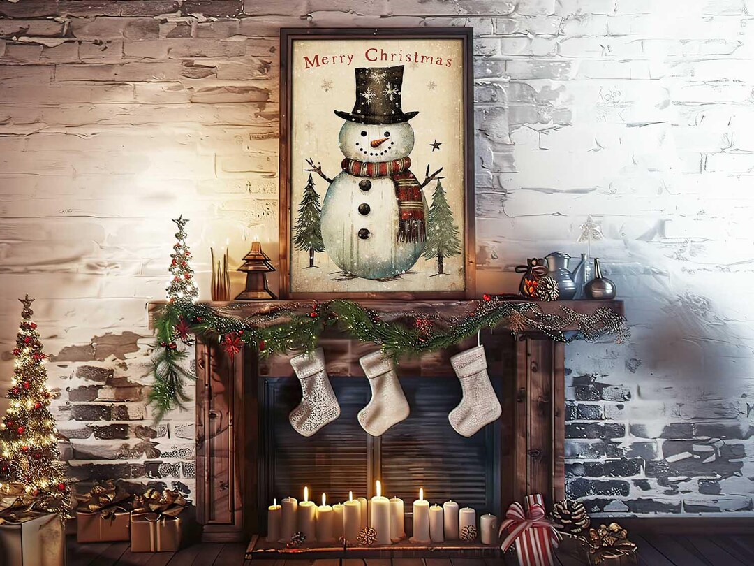 Primitive Christmas Decor - Unframed Art Print - Rustic Wall Art Mantle ...