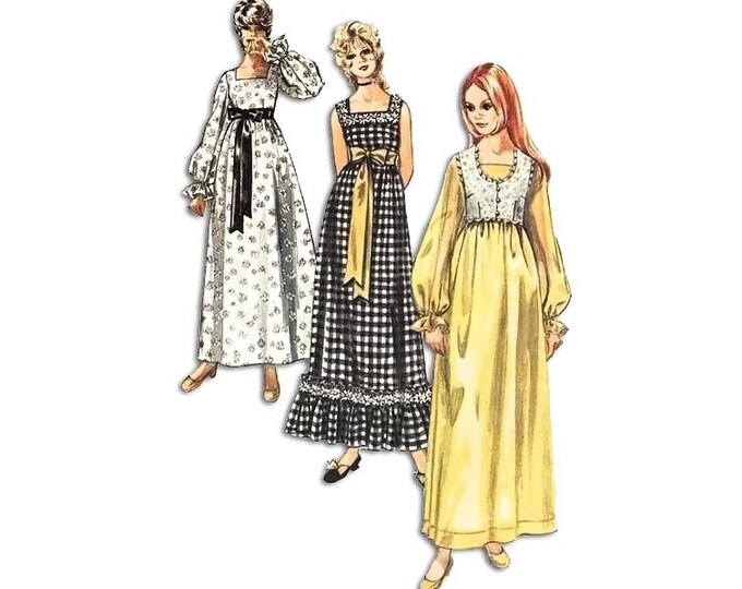 Vintage 70s Sewing Pattern Hippie Boho Empire Waist Maxi Dress Ruffle ...