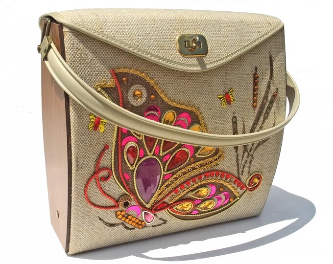 Vintage 60s Box Purse Butterfly Sequin Rhinestone Kelly Handbag - Etsy