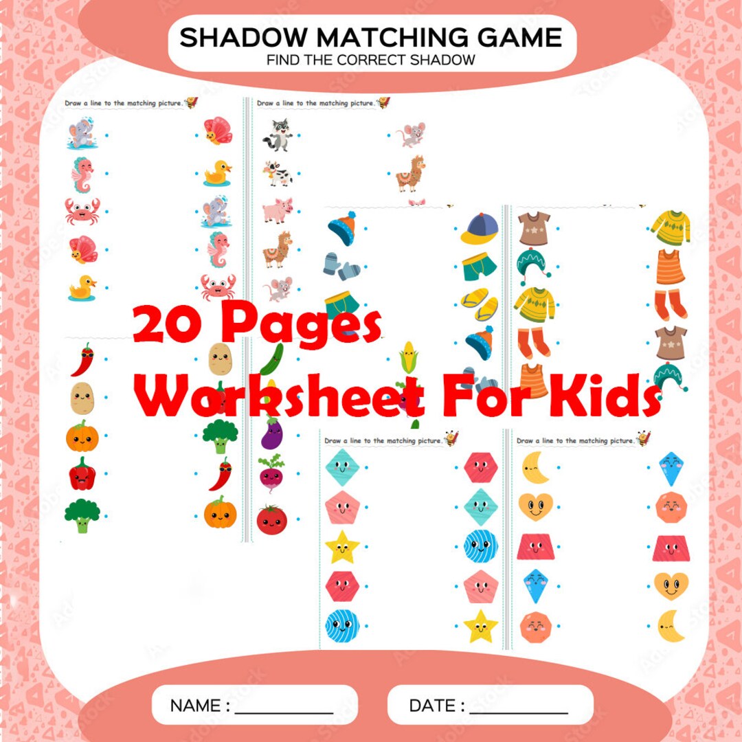 20 Pages Worksheet for Kids, Pre-k, Shadow Matching Activities ...