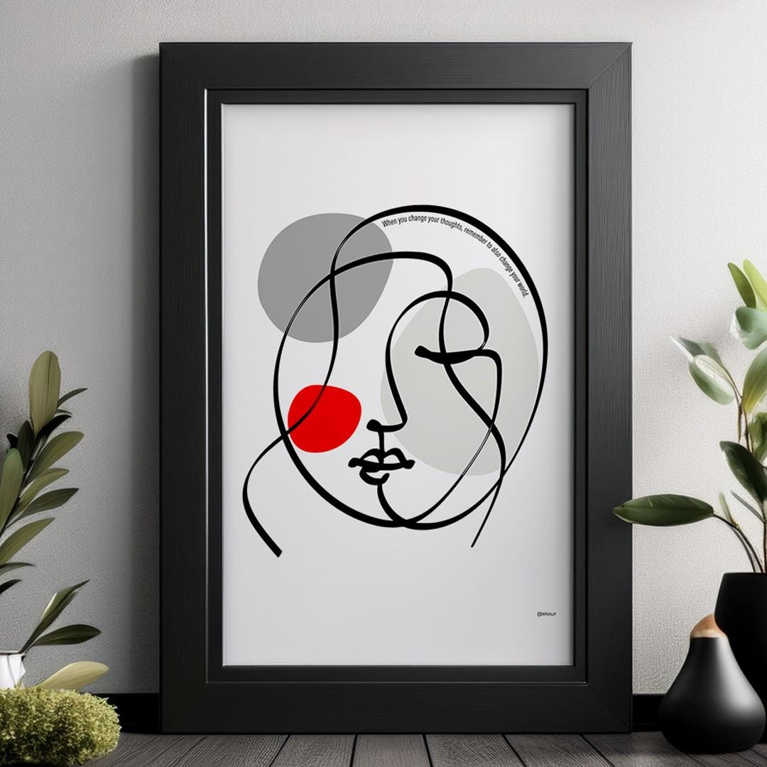 Face One Line Black White Red Printable Poster Quote Minimal Wall Art ...