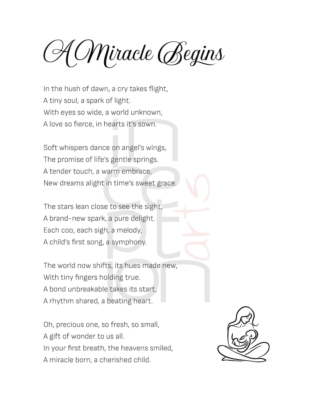Unique Inspirational Poem Birth Newborn Baby Birthday Printable Wall ...