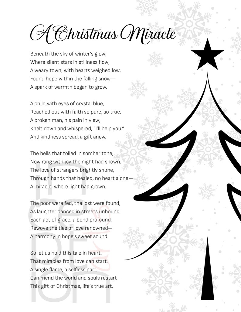 Unique Inspirational Poem Christmas Miracle Gift Printable Wall Art ...