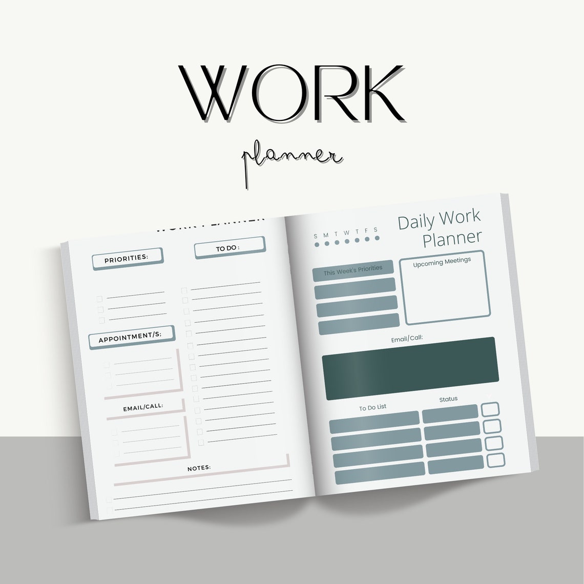Work Planner, Digital Planner, Work Day Organizer, Daily Planner, Work ...