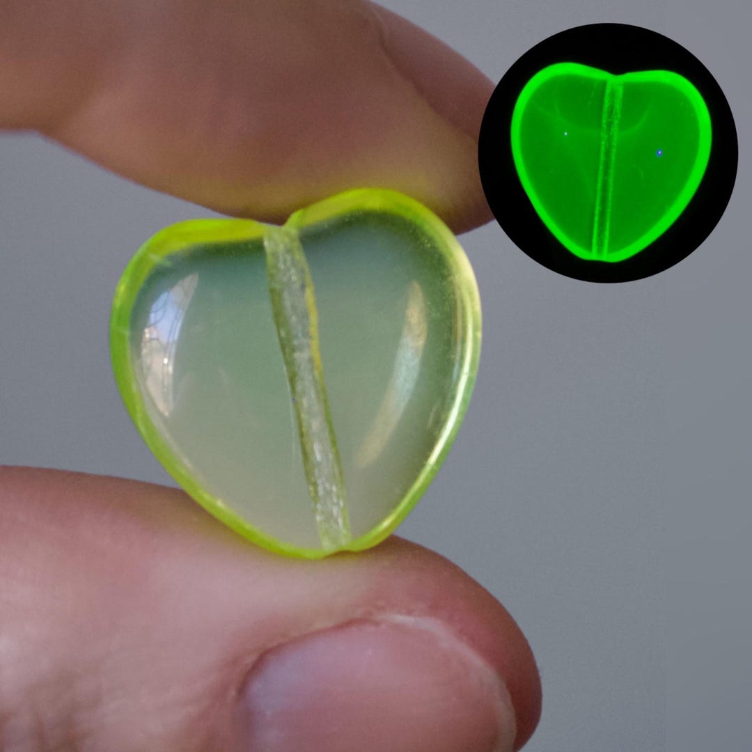 16mm UV Reactive Uranium Glass Vaseline Yellow Heart Bead - Etsy