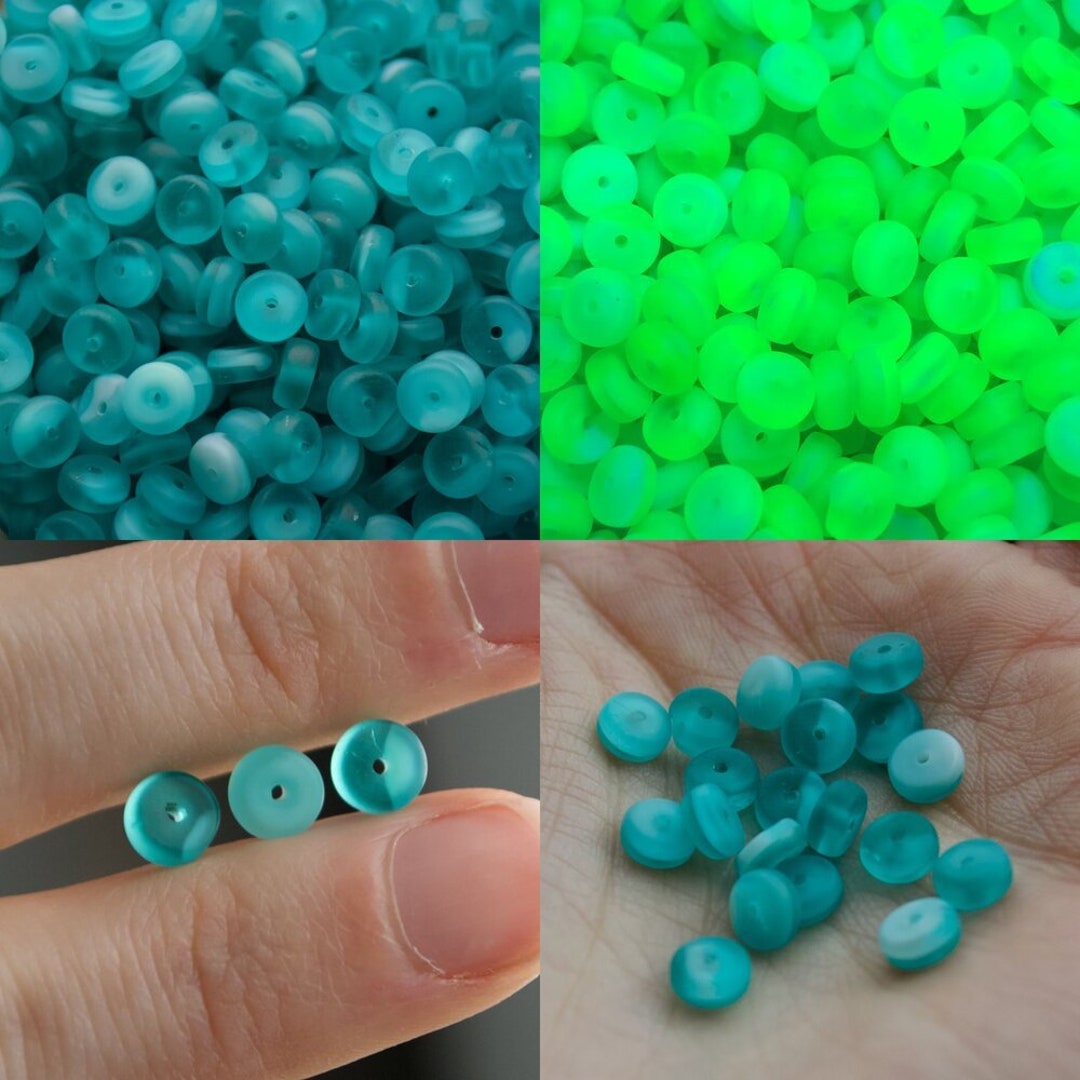 Forty UV Uranium Blue Teal Satin Glass Rondelle Beads - Etsy