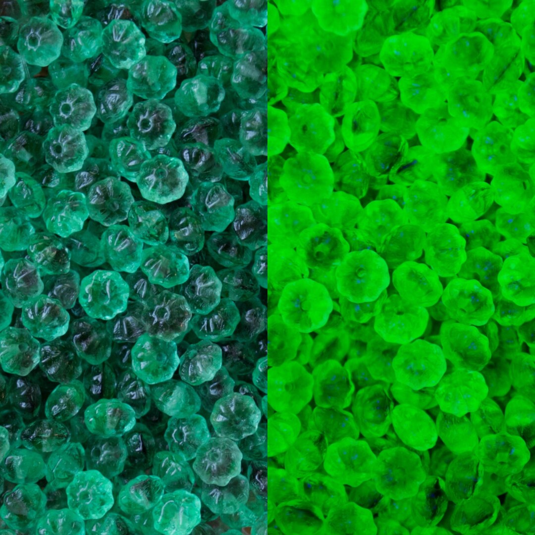 6mm X 4mm UV Reactive Uranium Glass Bicolor Green and Amethyst Spacer ...