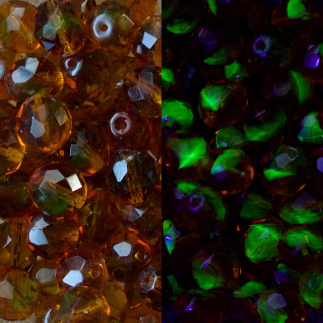 Ten 12mm UV Reactive Uranium Glass Bicolor Amber and Vaseline Yellow ...