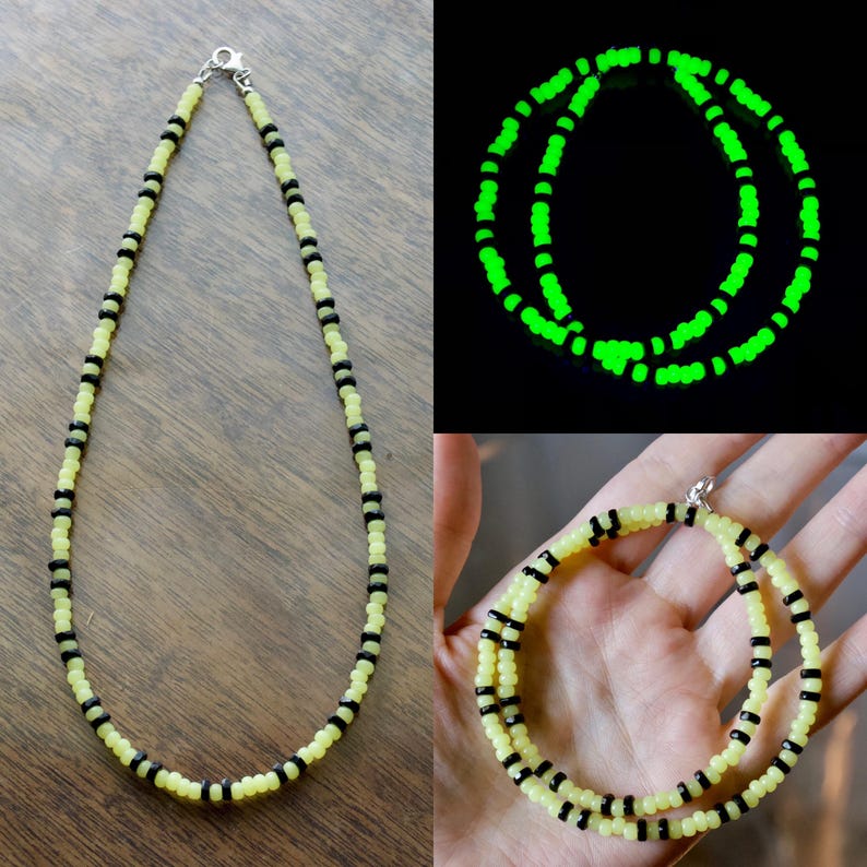 17.5 Sterling Silver UV Reactive Uranium Glass Beaded Unisex Necklace ...