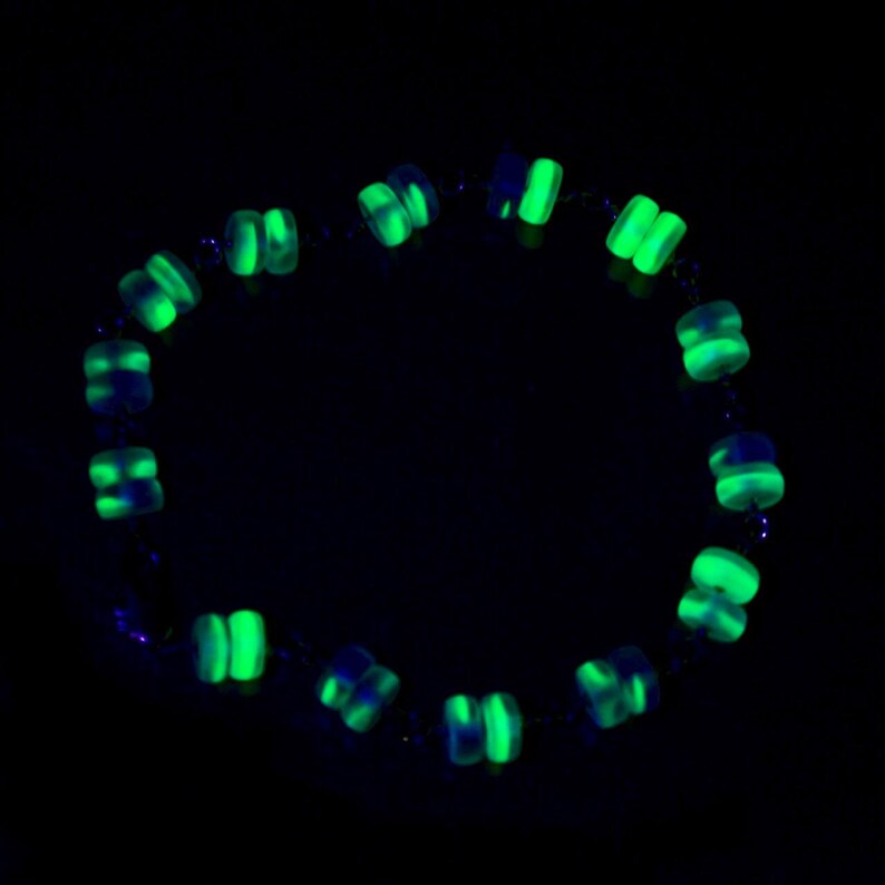 7.25” or 8.25” UV Reactive Uranium Glass Solid Brass Baby Blue Beaded ...