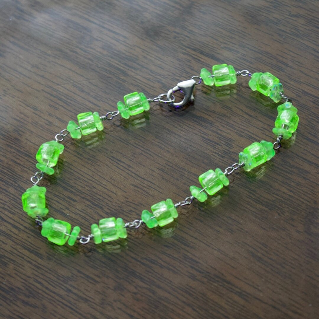 Solid Sterling Silver Vaseline Beaded Bracelet - Etsy