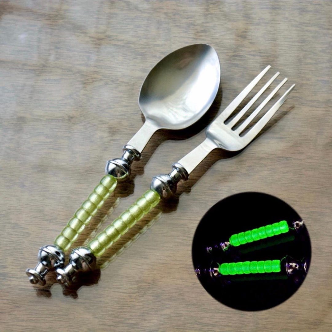 UV Reactive Uranium Glass Handle Spoon & Fork Set - Etsy