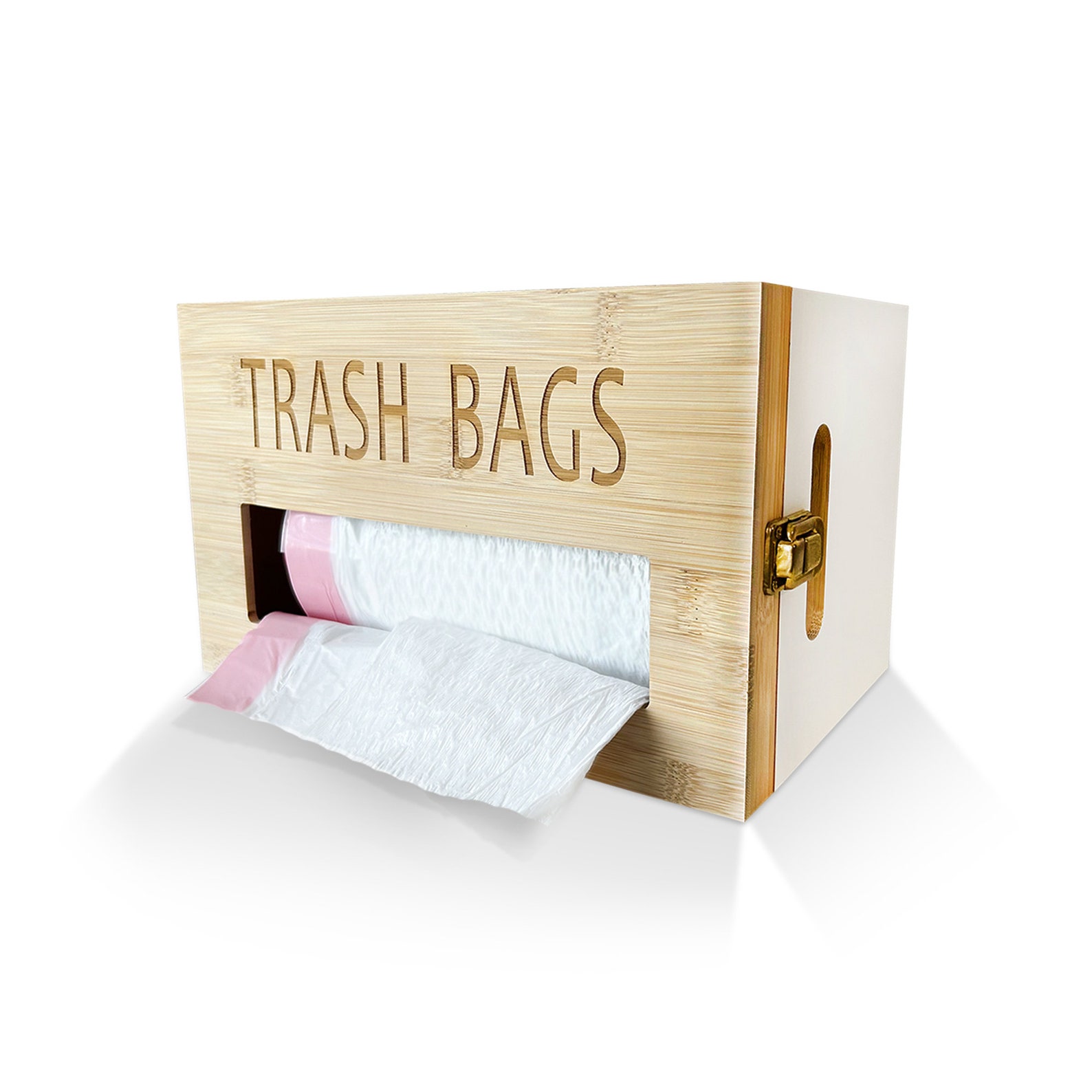 Wall-mounted Bamboo Trash Bag Dispenser Organizer - Extra Large Garbage ...