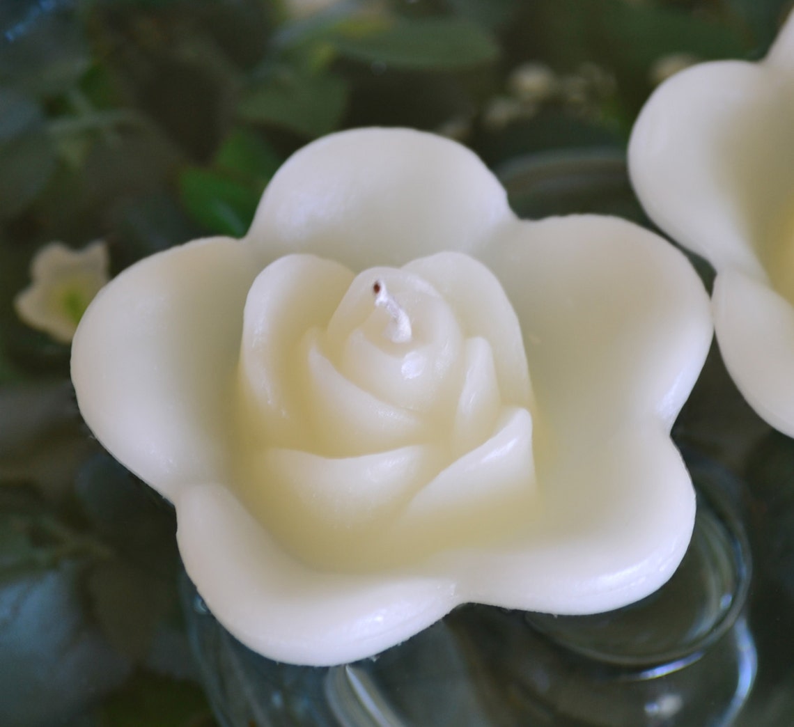 Ivory Floating Rose Wedding Candles for Table Centerpiece and - Etsy