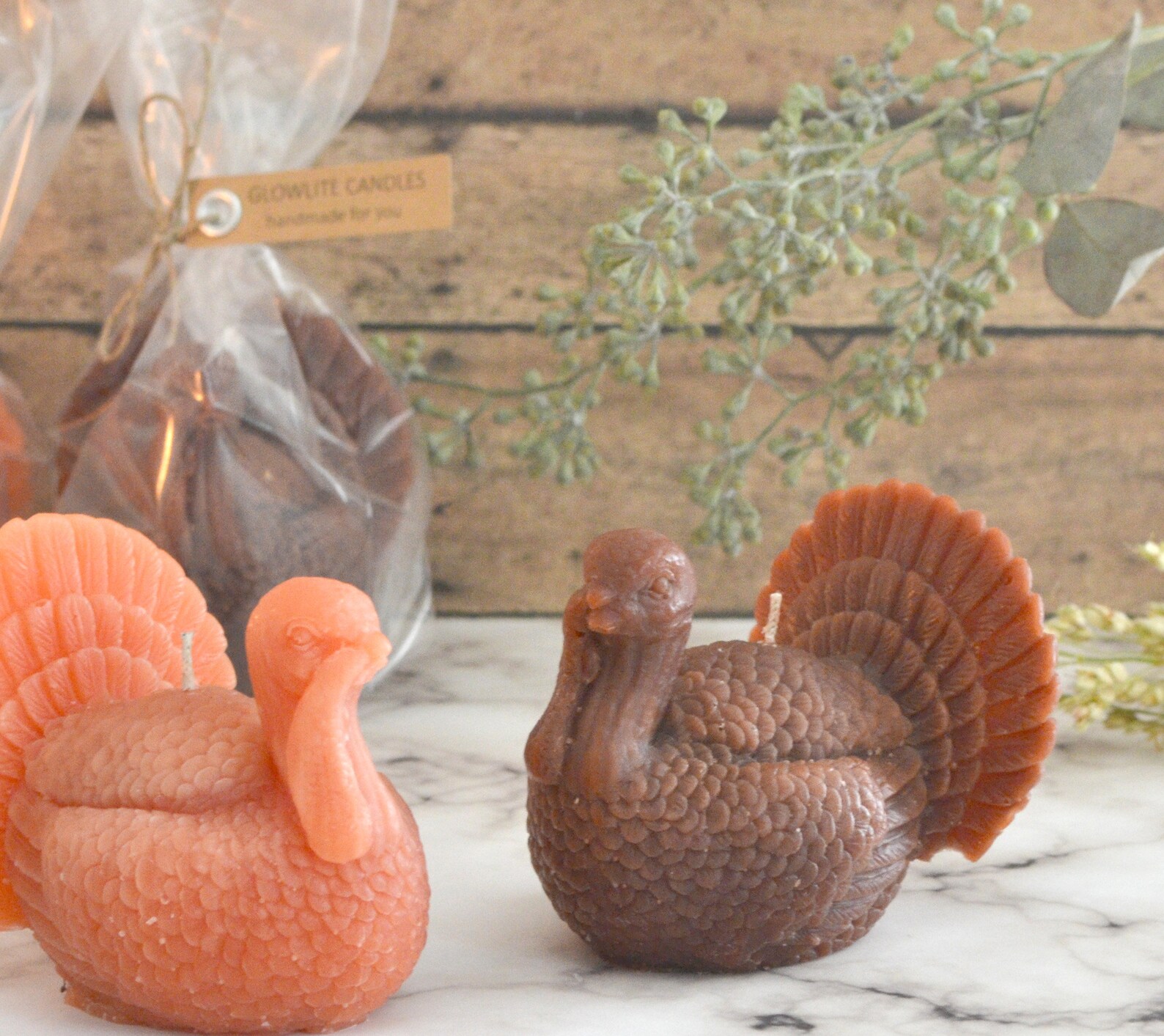Pair of Turkey Candles Fall Festival, Wedding, Autumn Thanksgiving ...
