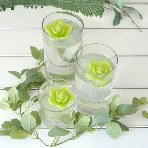 10 Chartreuse Floating Rose Wedding Candles for Table | Etsy