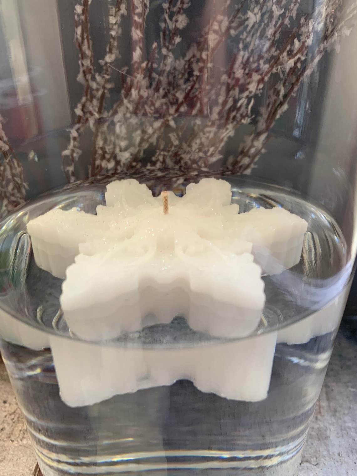 Set of 2 Elegant White Winter Snowflake Floating Candles | Etsy