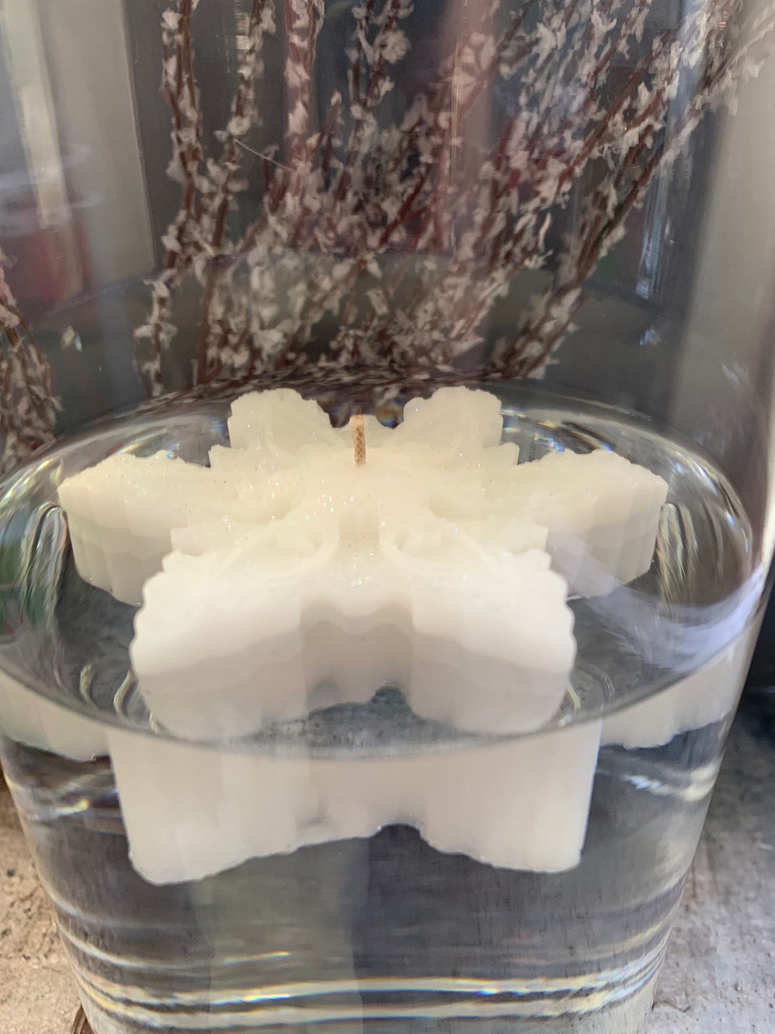 Set of 2 Elegant White Winter Snowflake Floating Candles | Etsy