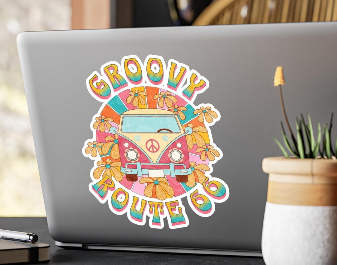 Route 66 Groovy Kiss-cut Vinyl Decals, Retro Car Stickers, Bohemian ...