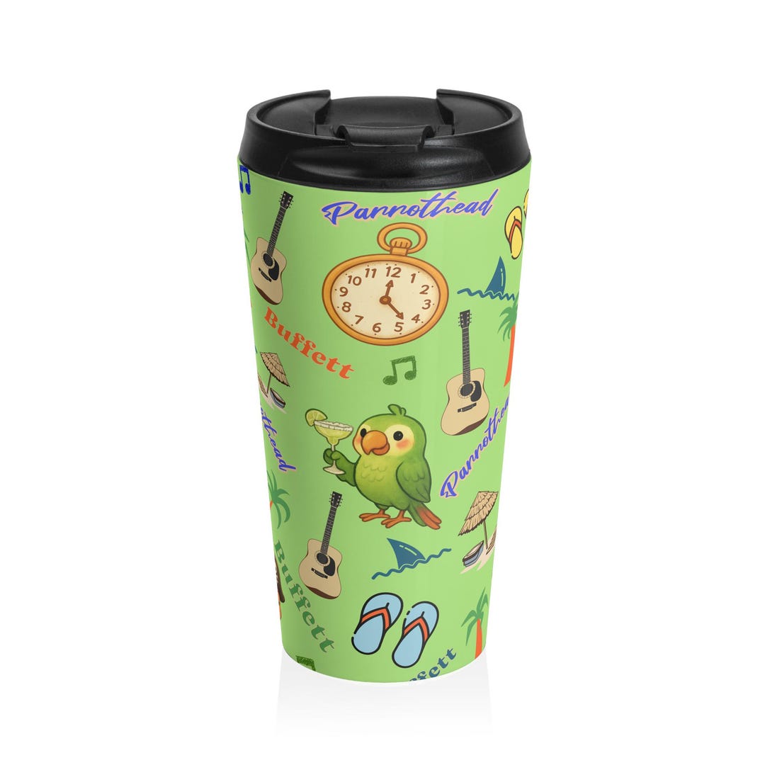 Jimmy Buffett Parrothead Tropical Parrot Pattern Stainless Steel Travel ...
