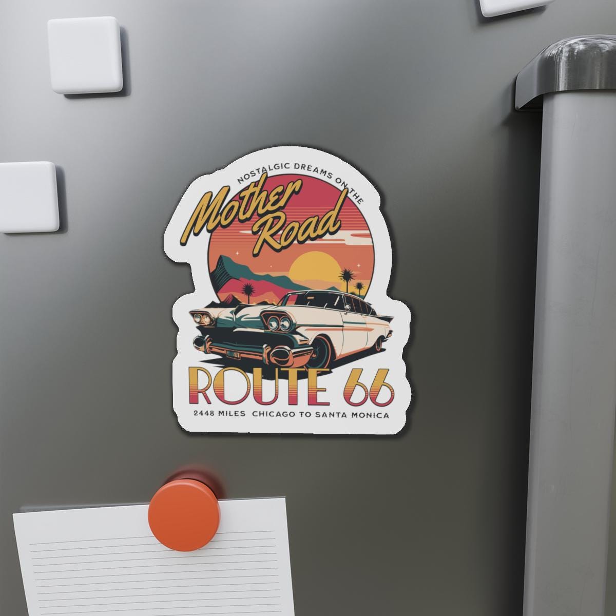 Route 66 Retro Die-cut Magnet, Vintage Car Decor, Road Trip Lovers ...