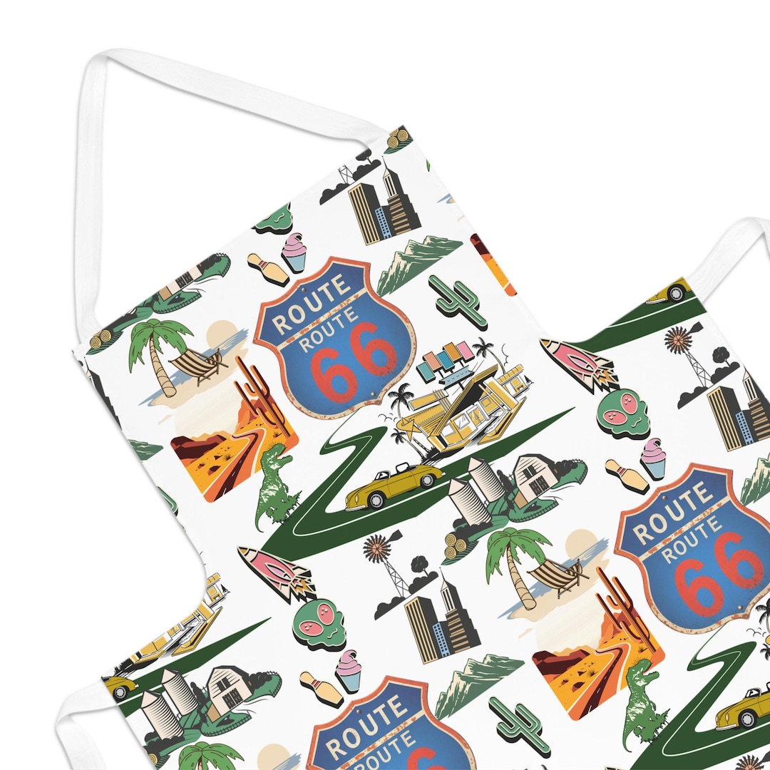 Retro Route 66 Apron, Vintage Kitchen Apron for Chefs, BBQ Apron Gift ...