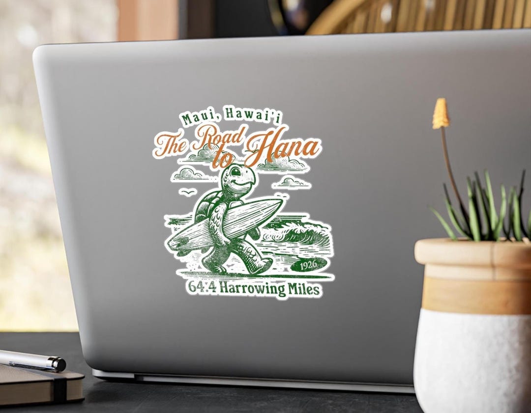 Road to Hana Surfing Sea Turtle Vinyl Decal - Funny Tropical Surf Style ...