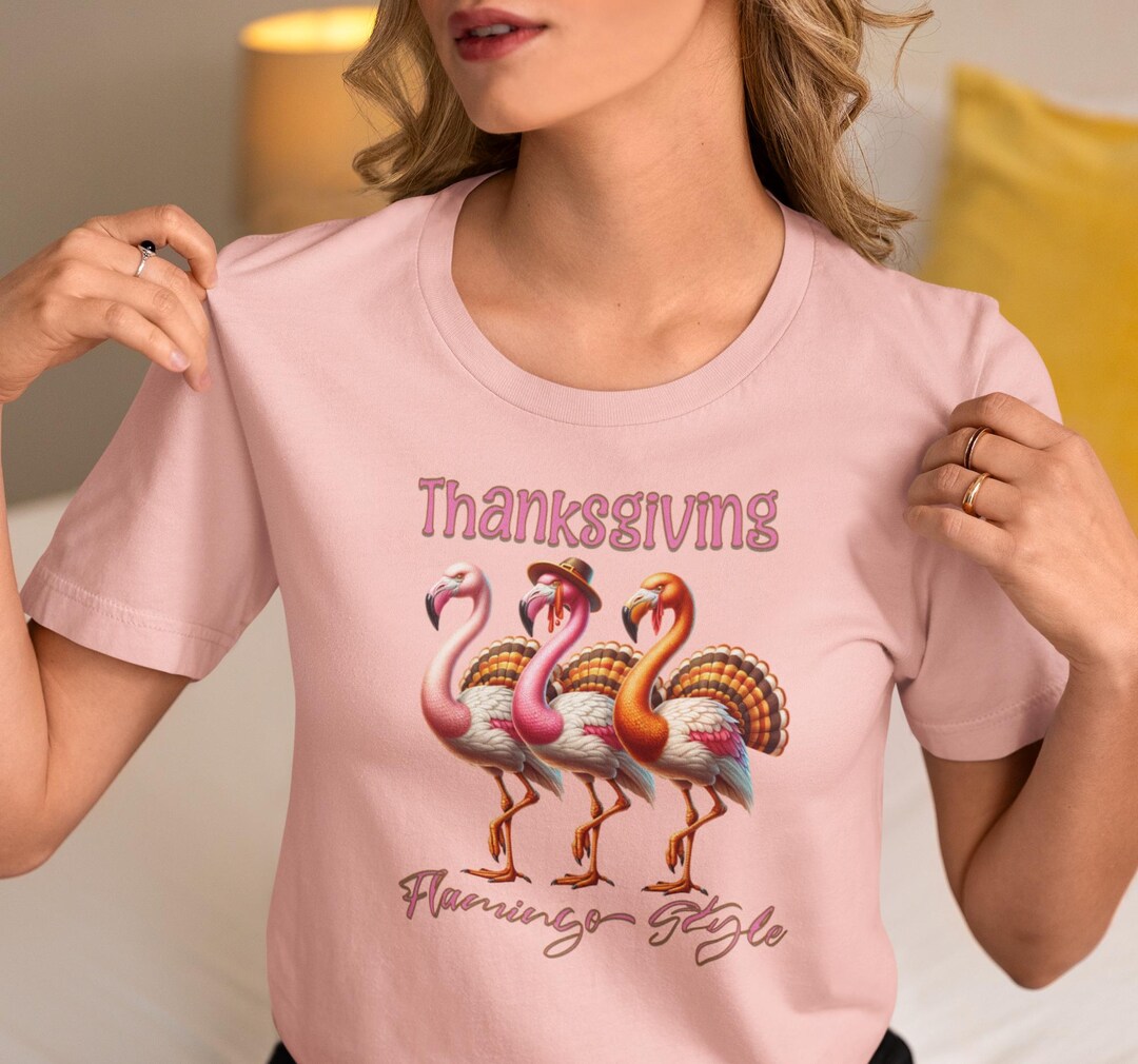 Thanksgiving T-shirt Flamingos in Turkey Costumes Pilgrim Hat ...
