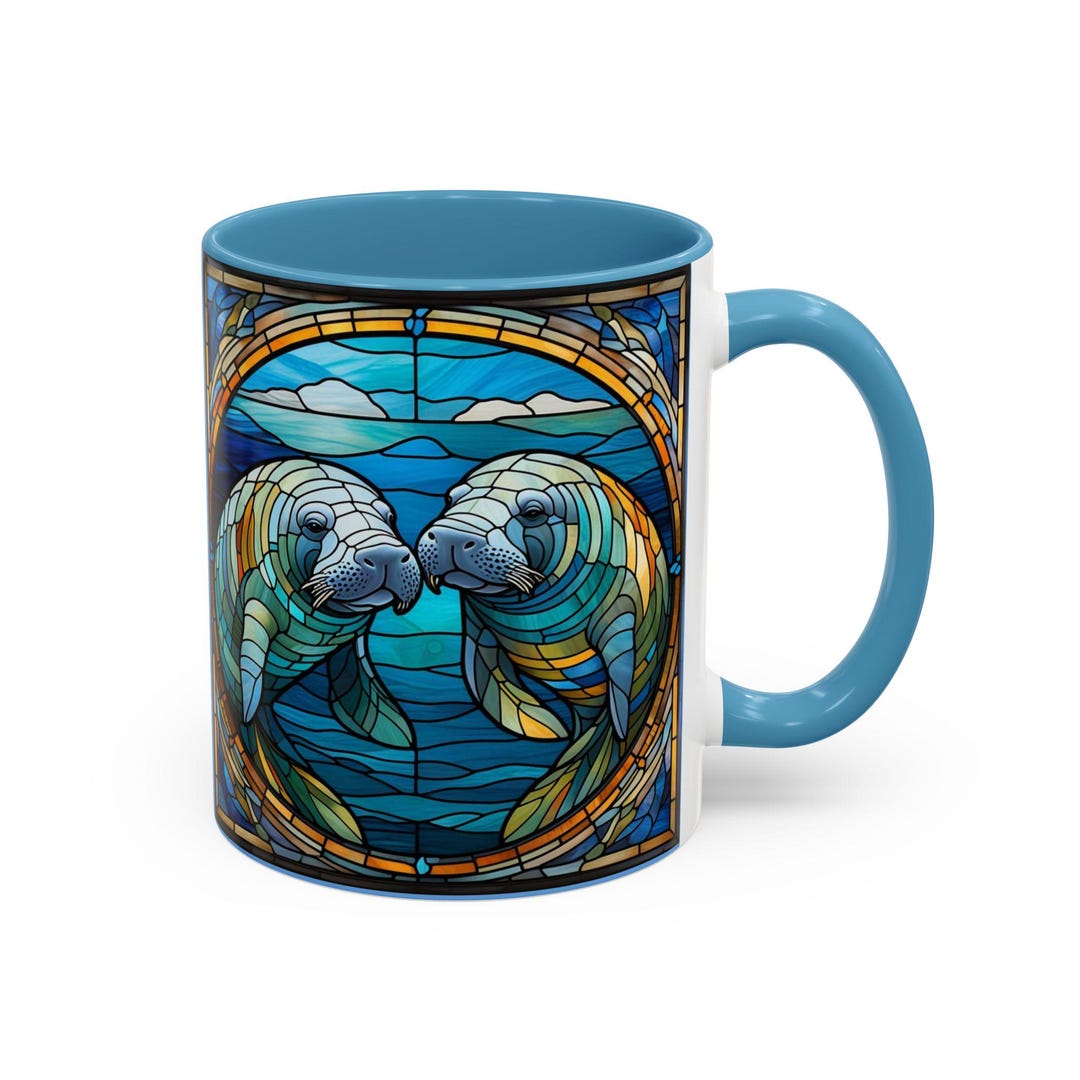 Manatee Stained Glass Whimsical Coffee Mug 11oz & 15oz, Drinkware for ...