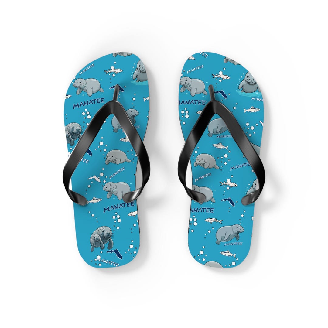 Manatee Cute Flip Flops - Florida Flip Flops, Beach Footwear, Summer ...