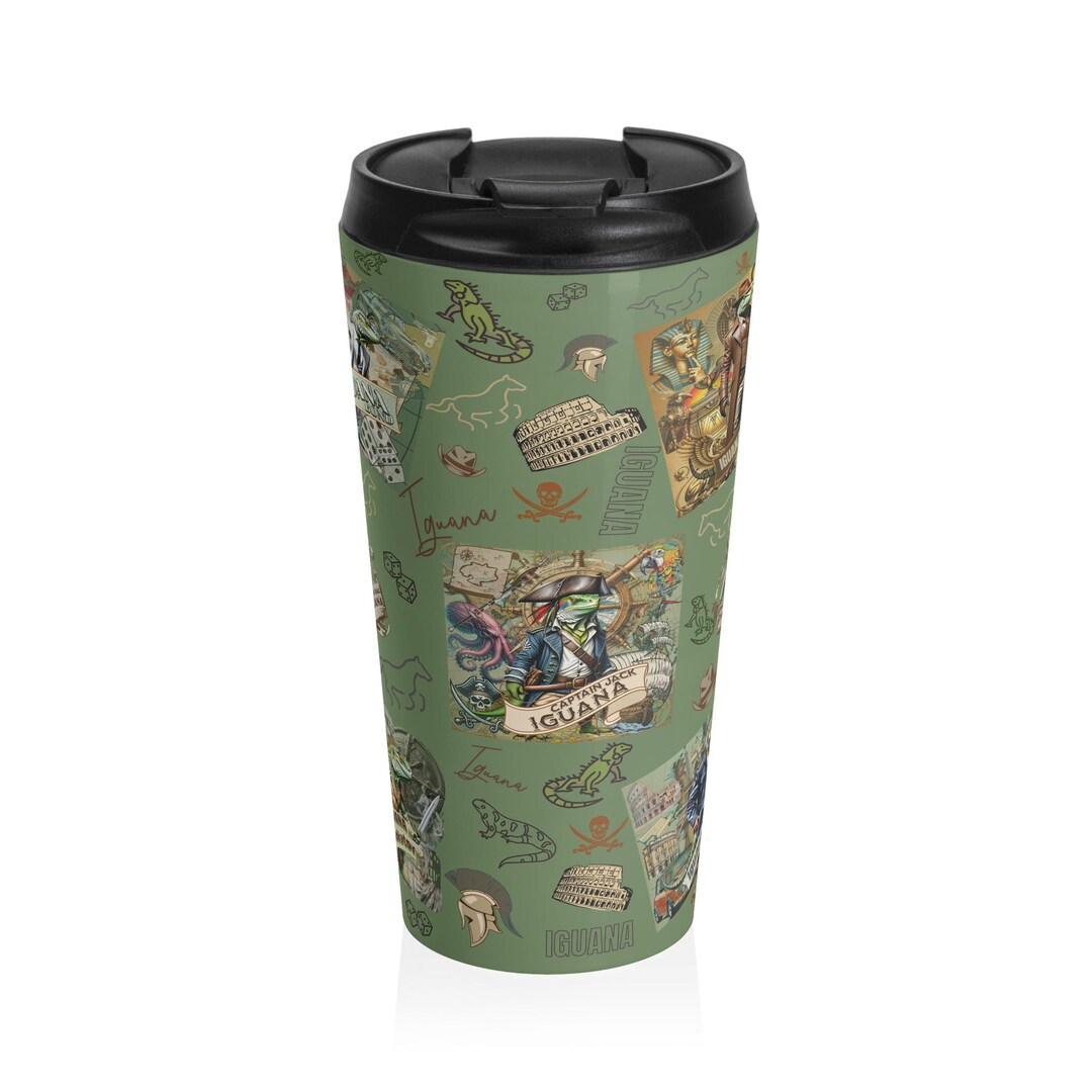 Iguana Action Hero Adventurer Collage Travel Mug - Adventure Iconic ...