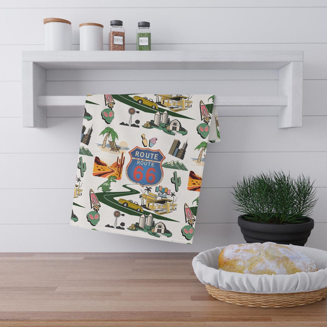 Route 66 Tea Towel: the Mother Road, Aliens, Roswell, Family Farms ...