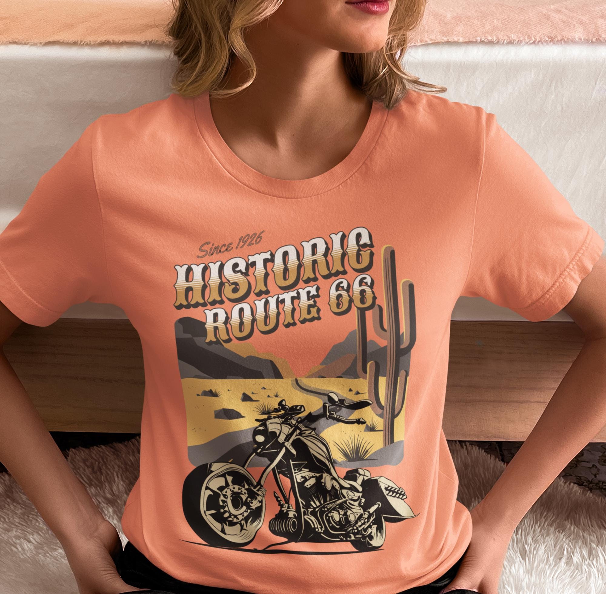 Route 66 Historic Highway T-shirt: Motorcycle, Desert Highway, the ...