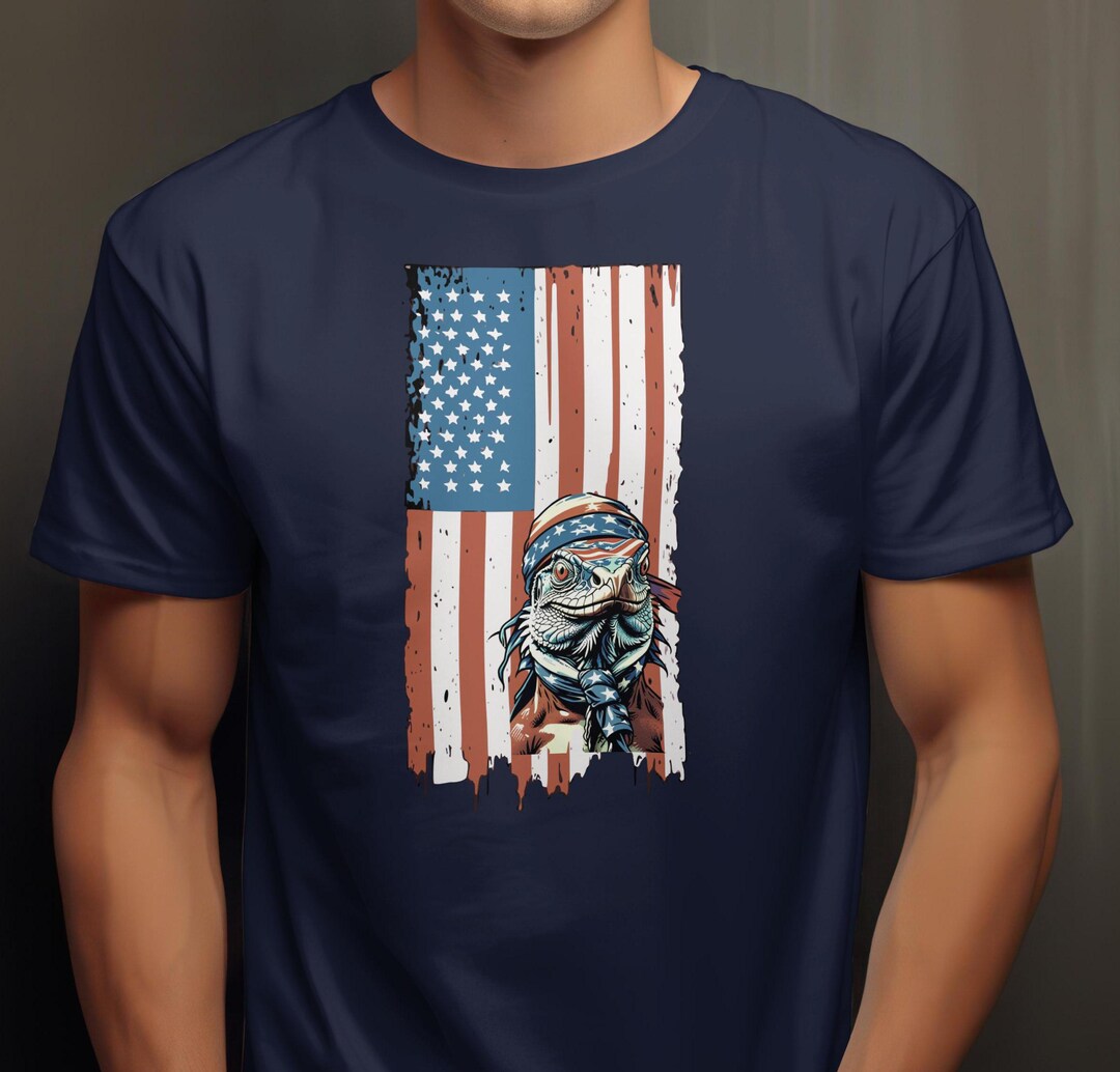 Patriotic Americana Iguana Shirt - USA Flag Bandana, Americana Reptile ...
