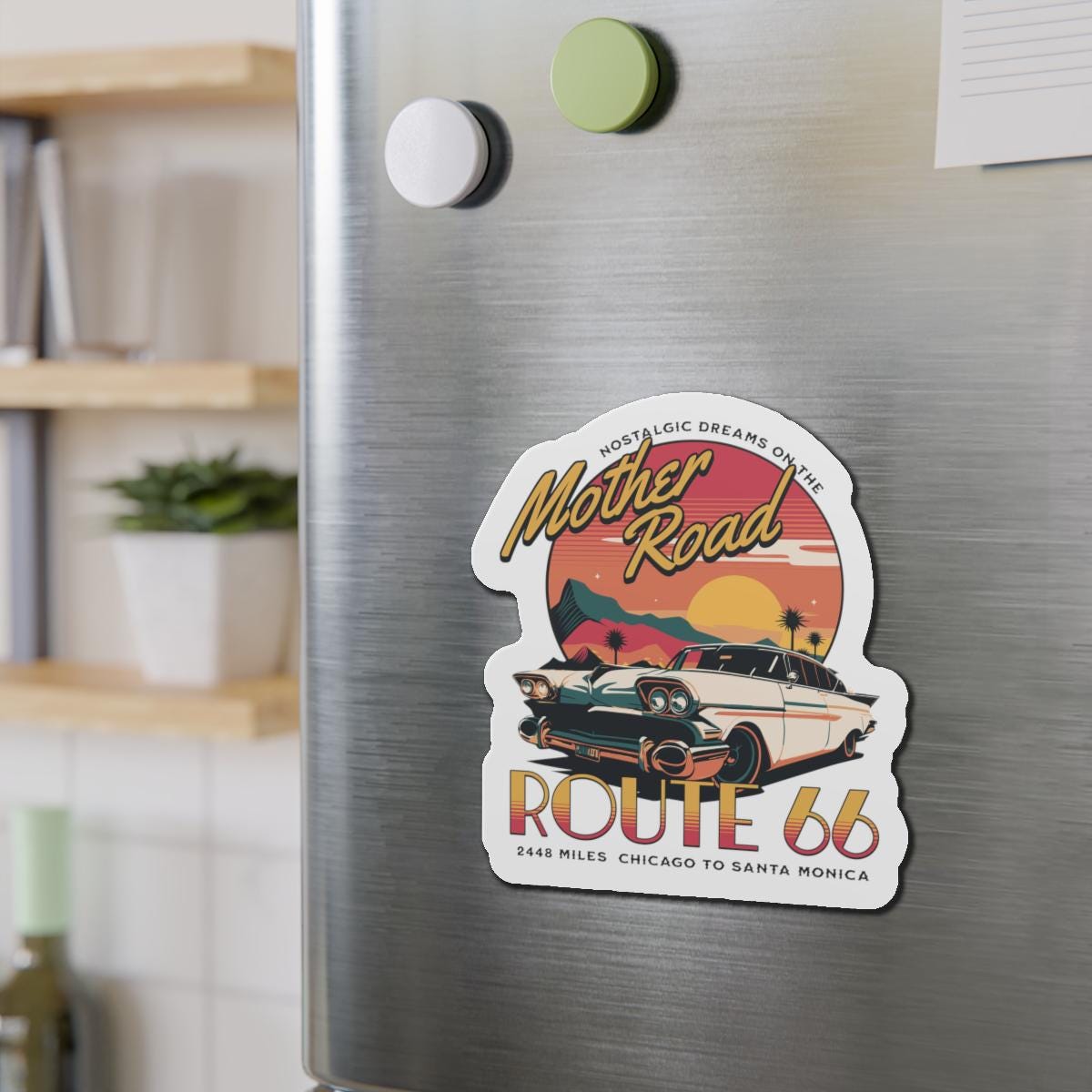 Route 66 Retro Die-cut Magnet, Vintage Car Decor, Road Trip Lovers ...