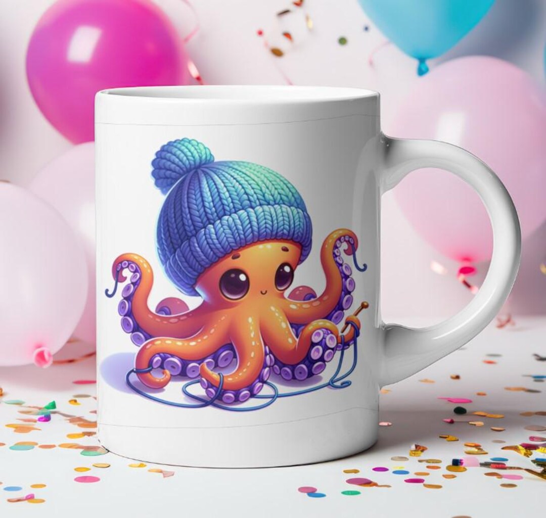 Knitting Octopus Mug - Octopus Coffee Cup, Knitting, Funny Gift, Unique ...