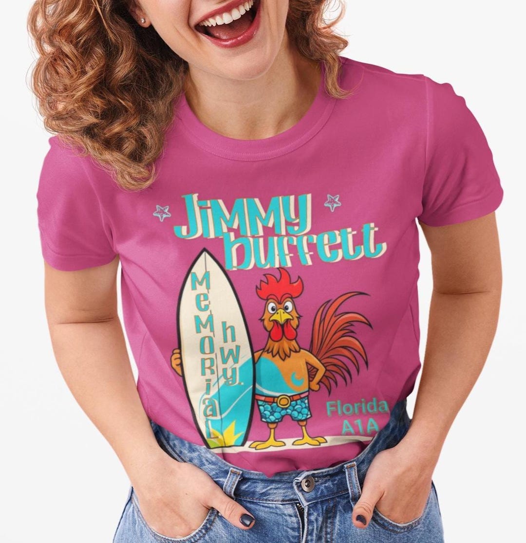 Jimmy Buffett Memorial Hwy Surfing Rooster Tee - Fun Beach Vibes, Music ...