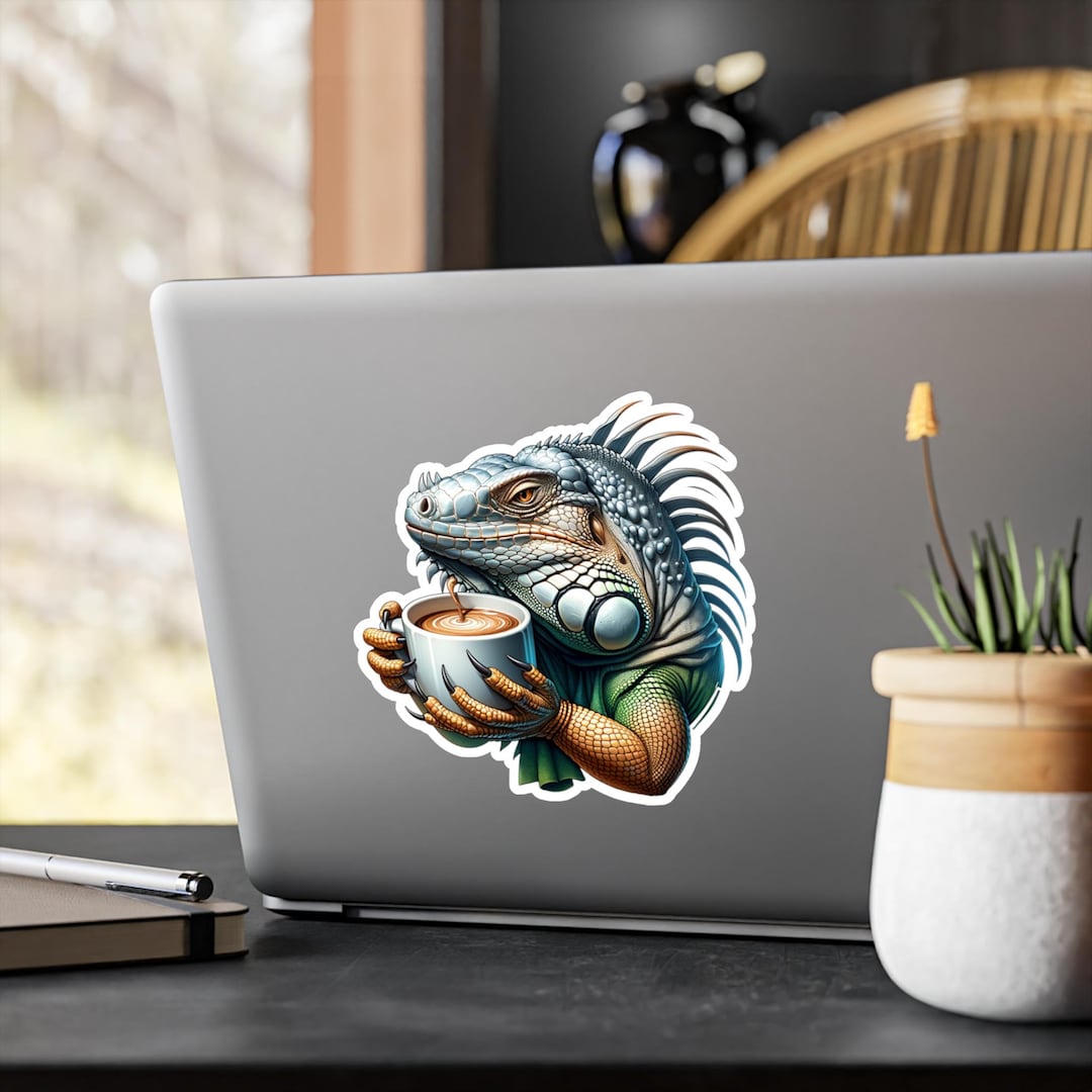 Iguana Cool Coffee Kiss-cut Vinyl Decals-fun Stickers, Reptile Lover ...