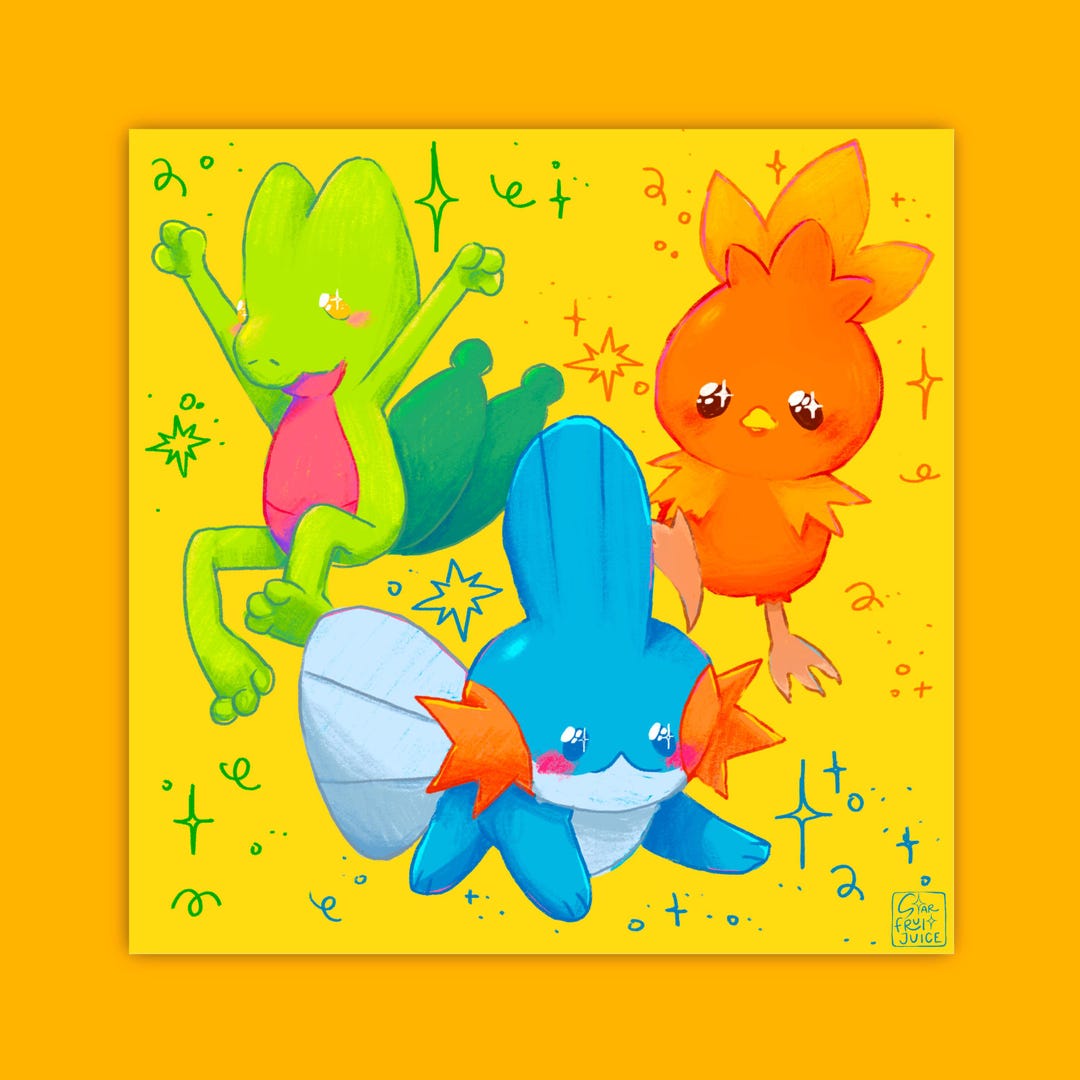 Gen 3 Starter Print | Treecko, Torchic, Mudkip Illustration - Etsy