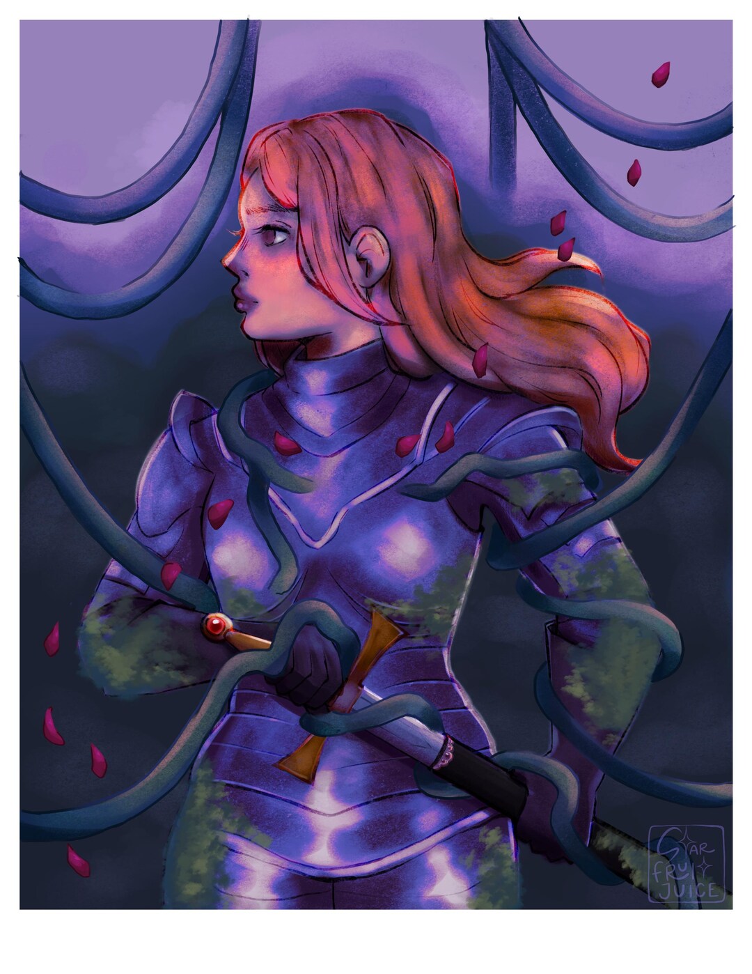Dark Fantasy Knight Art Print | Armor and Vines - Etsy