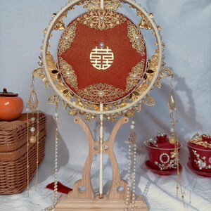 Wedding Hanfu Fan, Chinese Wedding Decoration, Xiuhe Red Fan, Double ...