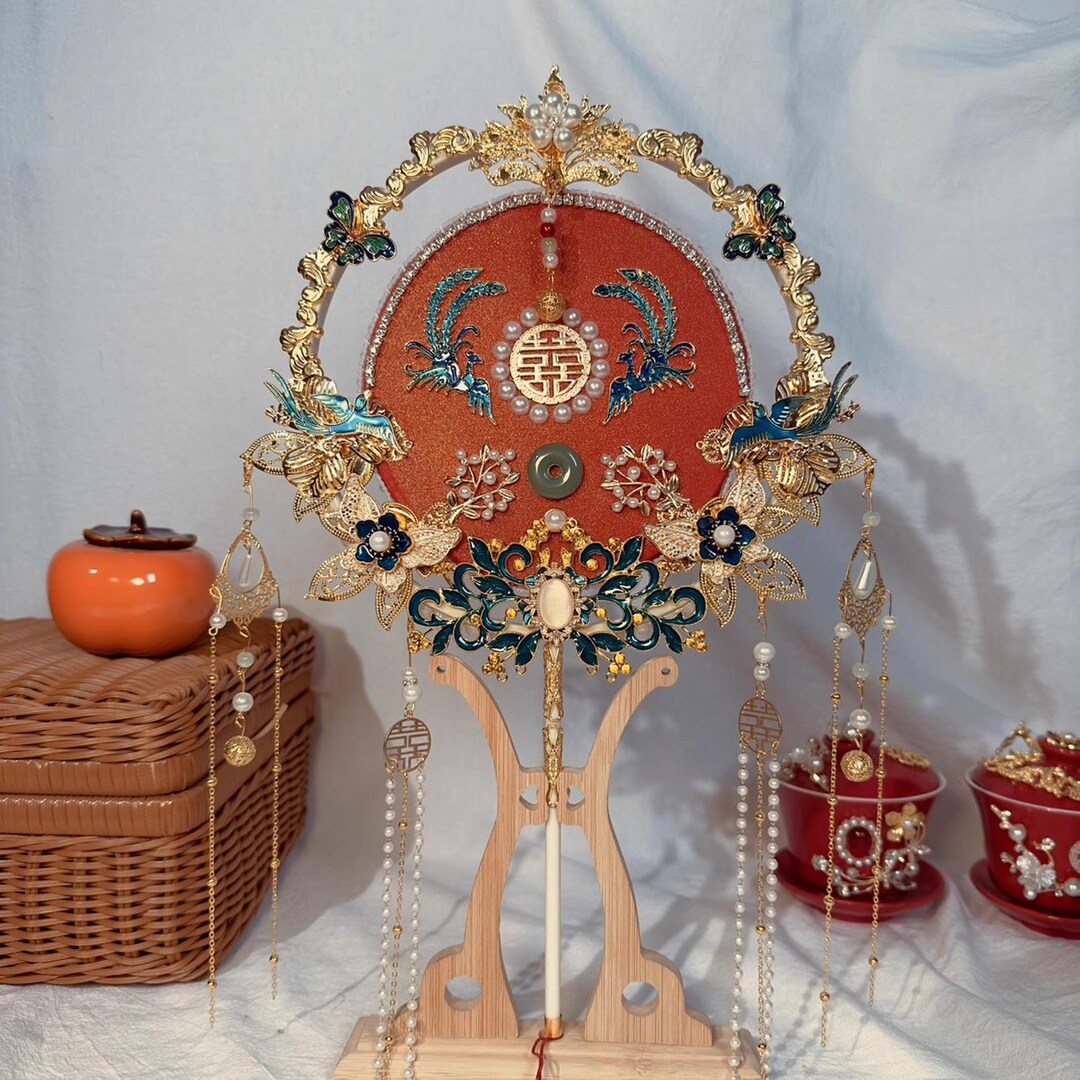 Wedding Hanfu Fan, Chinese Wedding Decoration, Xiuhe Red Fan, Double ...