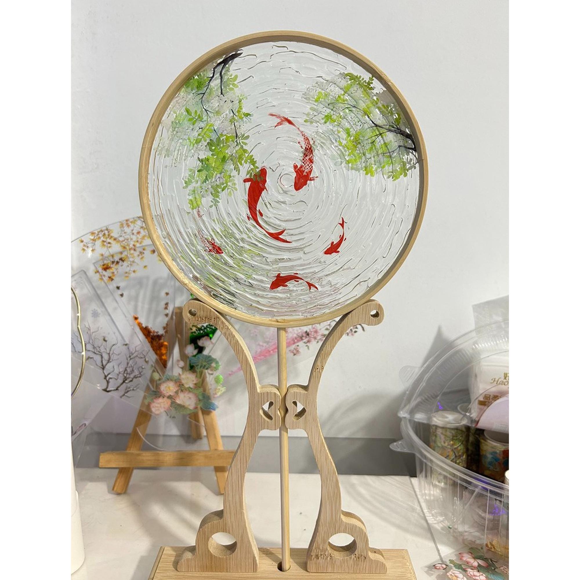 Double-sided Koi Water Fan, Water Ripples Fan With Flowers, Japanese ...