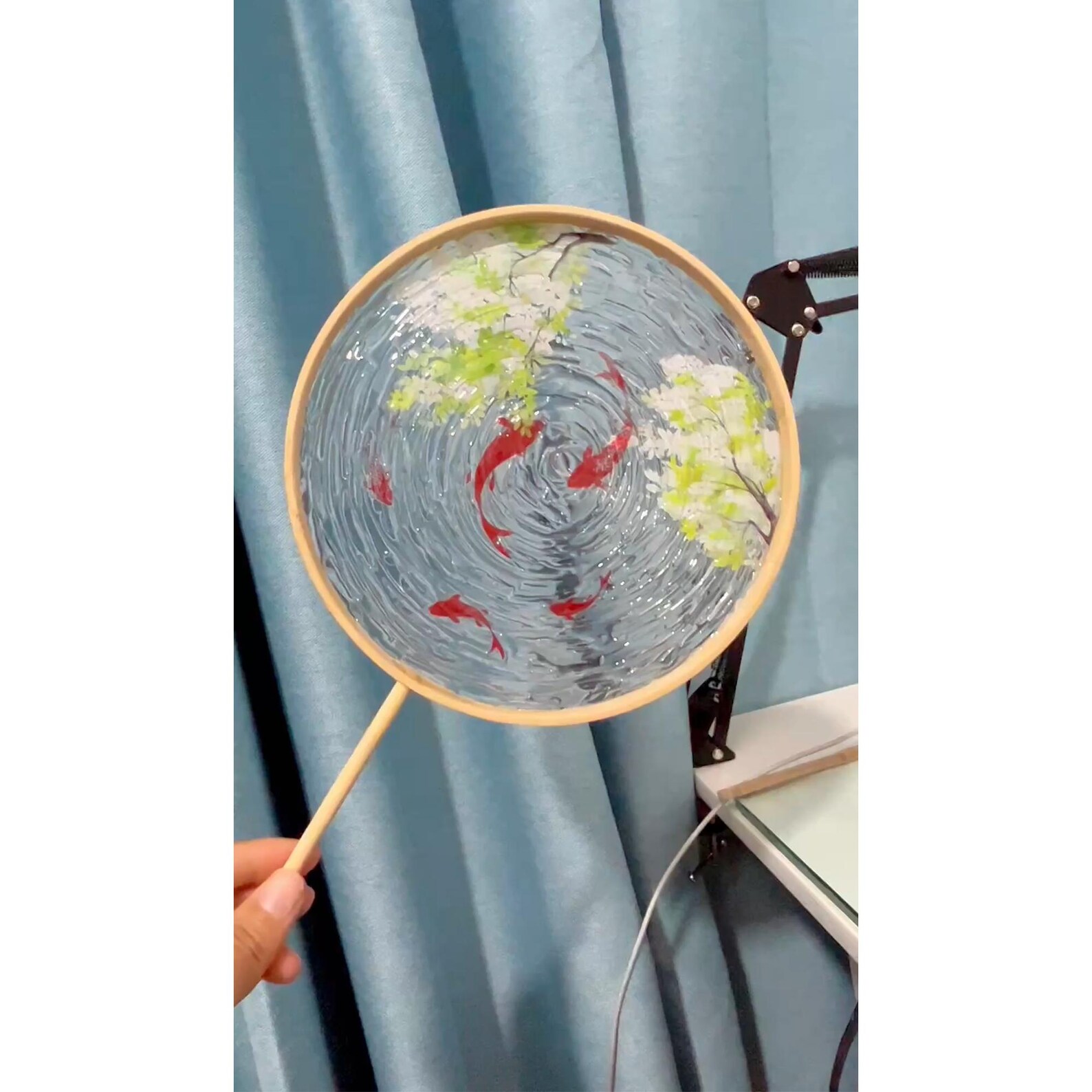 Double-sided Koi Water Fan, Water Ripples Fan With Flowers, Japanese ...