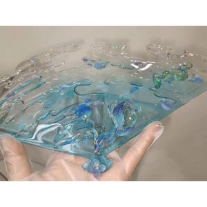Blue Gradient Epoxy Fan,transparent Wave Water Fan,handmade Non ...