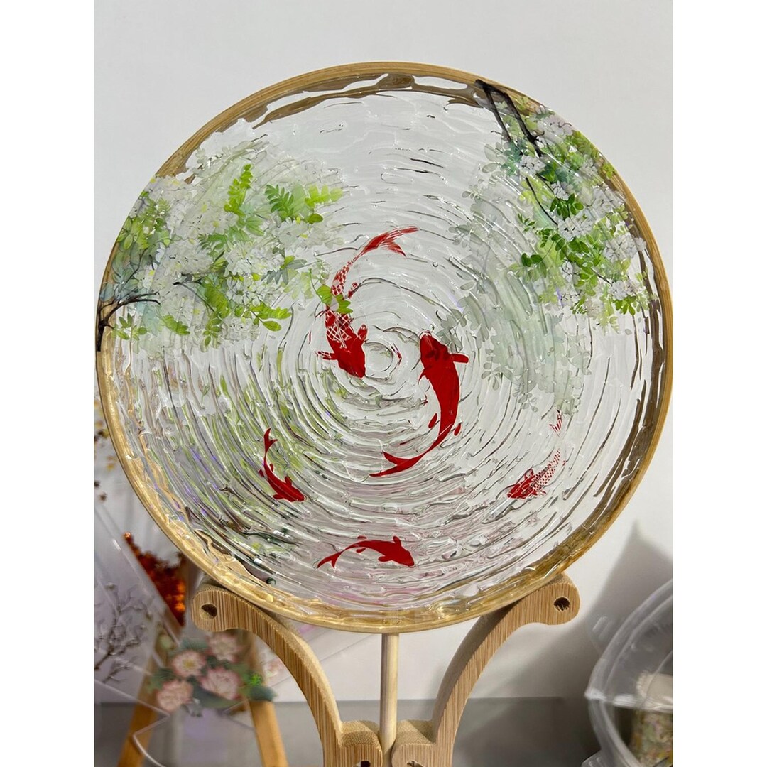 Double-sided Koi Water Fan, Water Ripples Fan With Flowers, Japanese ...