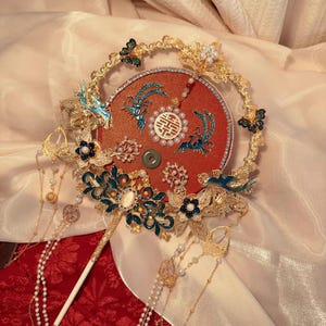 Wedding Hanfu Fan, Chinese Wedding Decoration, Xiuhe Red Fan, Double ...